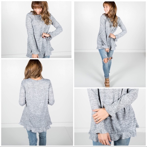 Tops | Soft Grey Ruffle Trim Tunic Top Size Medium | Poshmark